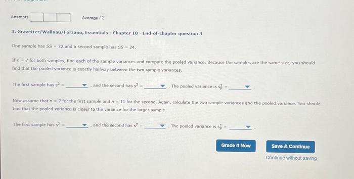 Solved 3. Gravetter/Wallnau/Forzano, Essentials-Chapter 10 - | Chegg.com