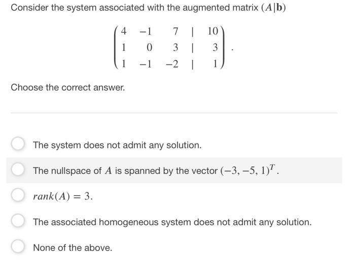 Solved Consider the system associated with the augmented | Chegg.com