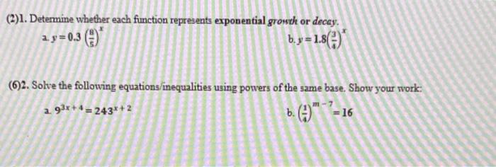 Solved (2)1. Determine whether each function represents | Chegg.com