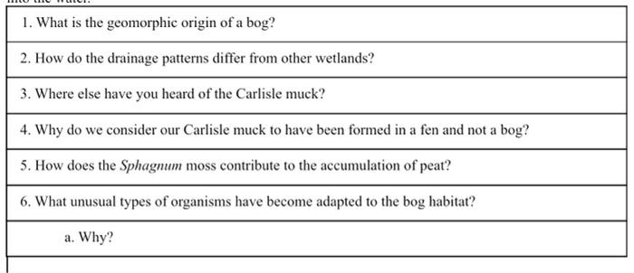 Solved 1. What is the geomorphic origin of a bog? 2. How do | Chegg.com