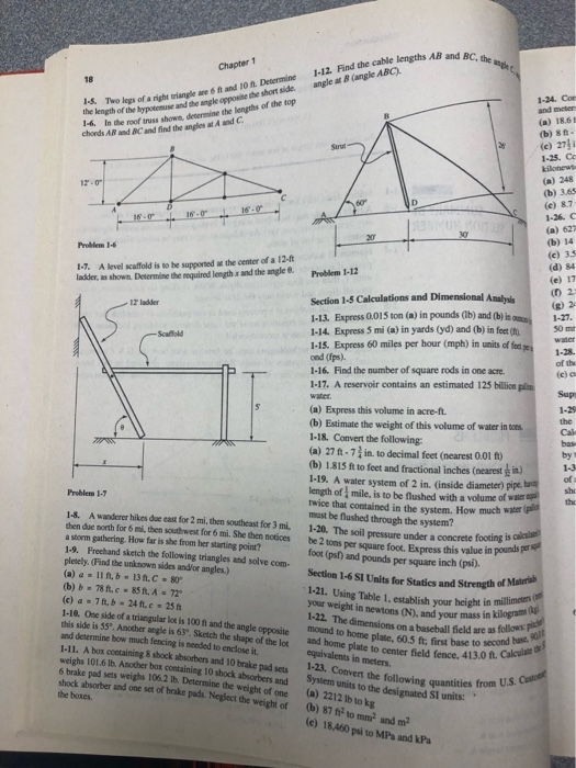 Solved 1-12 Find the cable lengths AB and BC, the unge C | Chegg.com