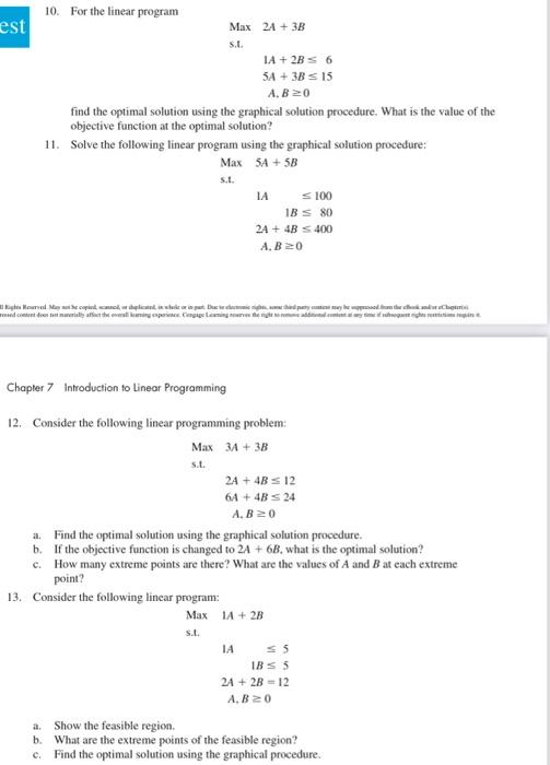 Solved 1For the linear programMax 2A 1 3B s.t.1A12B# 6 5A 1 | Chegg.com