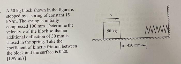 Solved 50 kg . A 50 kg block shown in the figure is stopped | Chegg.com