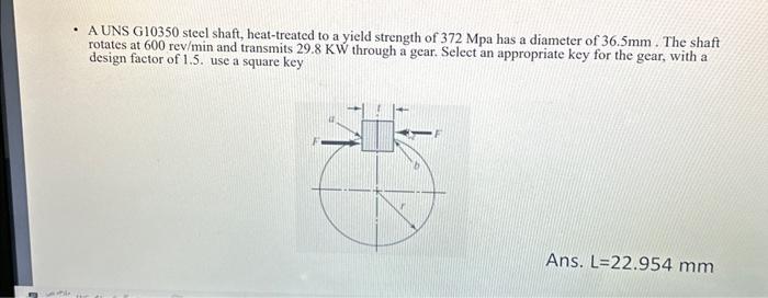 A UNS G10350 steel shaft, heat-treated to a yield | Chegg.com