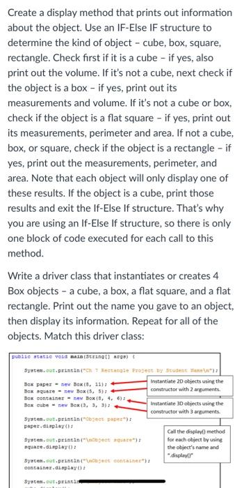 Solved Create a class named Box, with instance variables for | Chegg.com