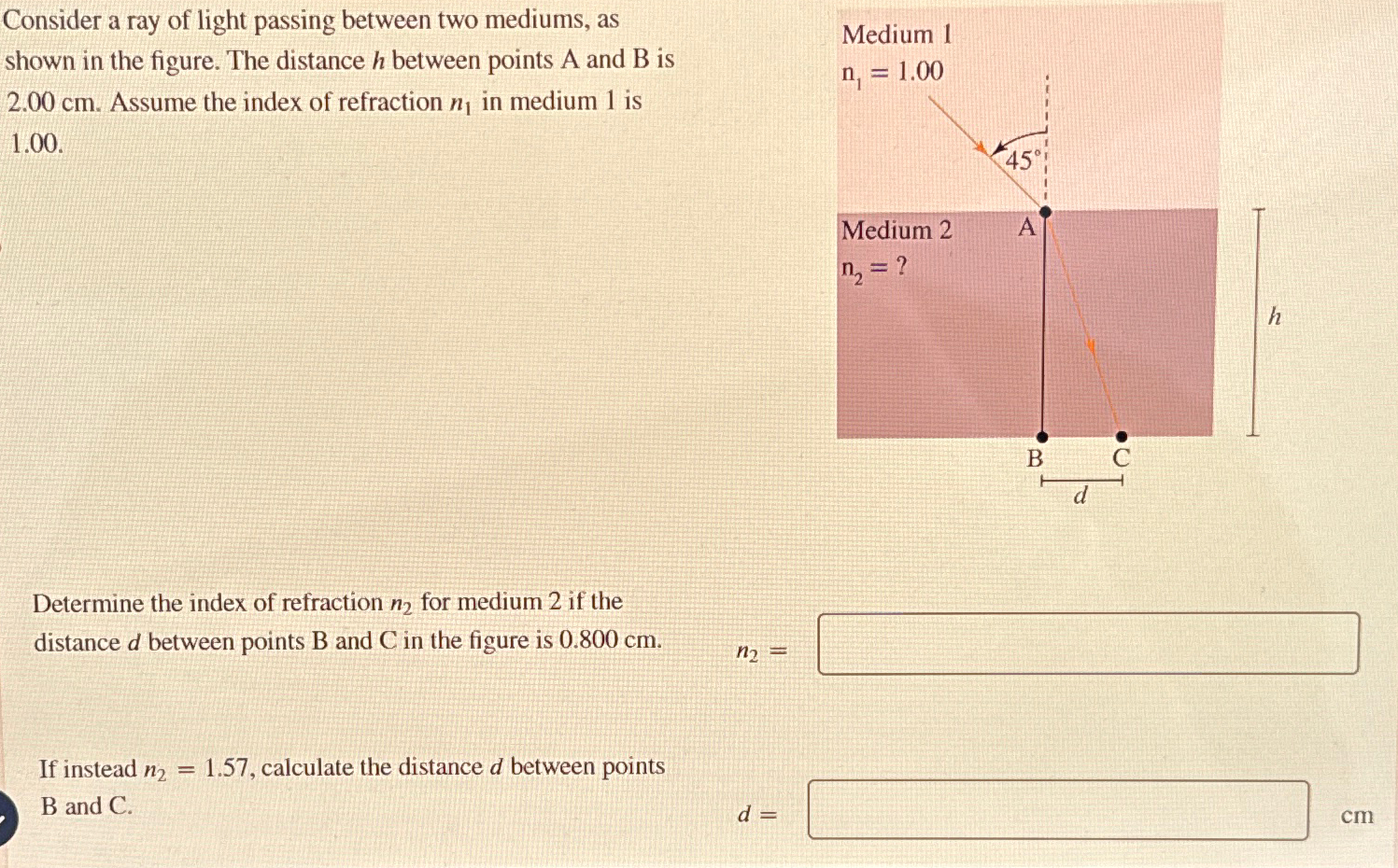 Solved Consider a ray of light passing between two mediums, | Chegg.com