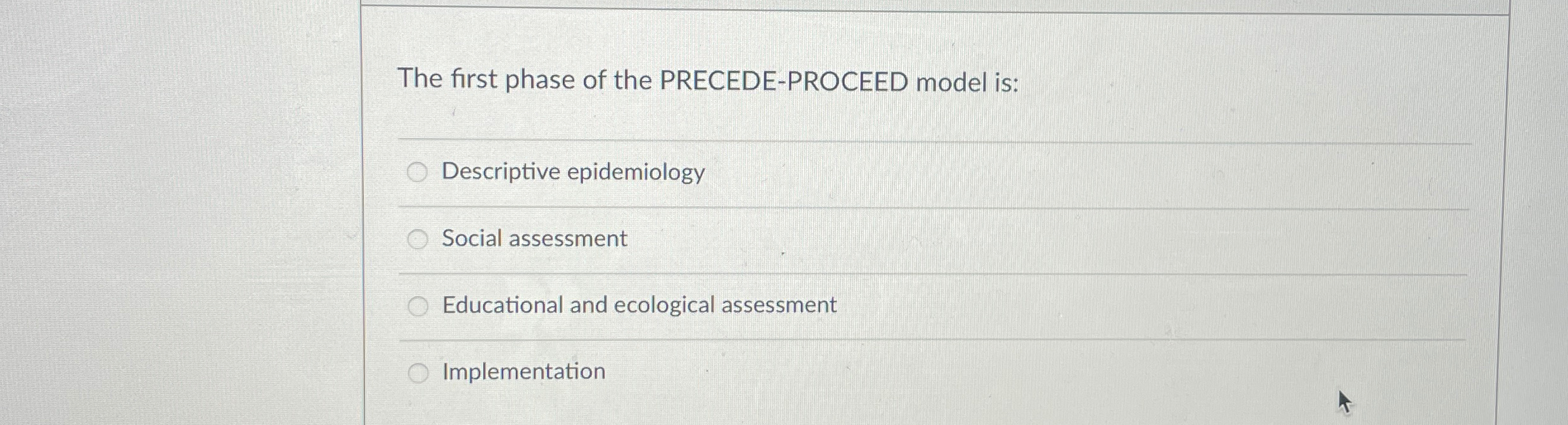 Solved The first phase of the PRECEDE-PROCEED model | Chegg.com