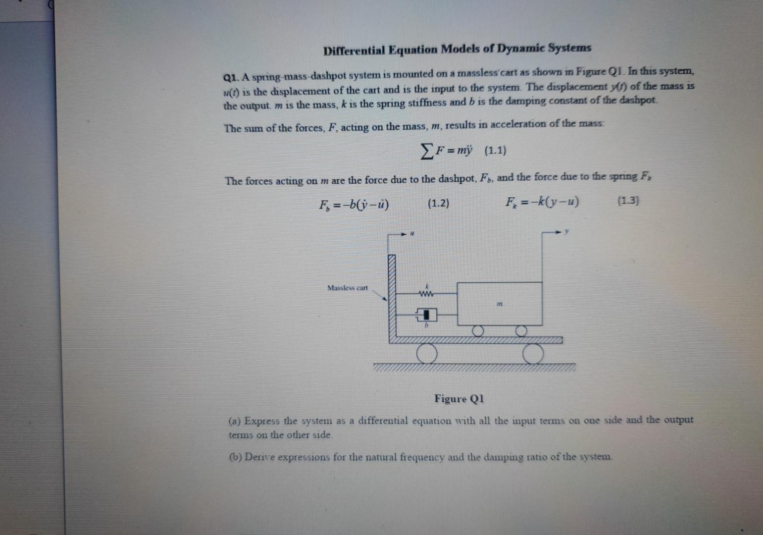 Solved Differential Equation Models of Dynamic SystemsQ1. ﻿A | Chegg.com