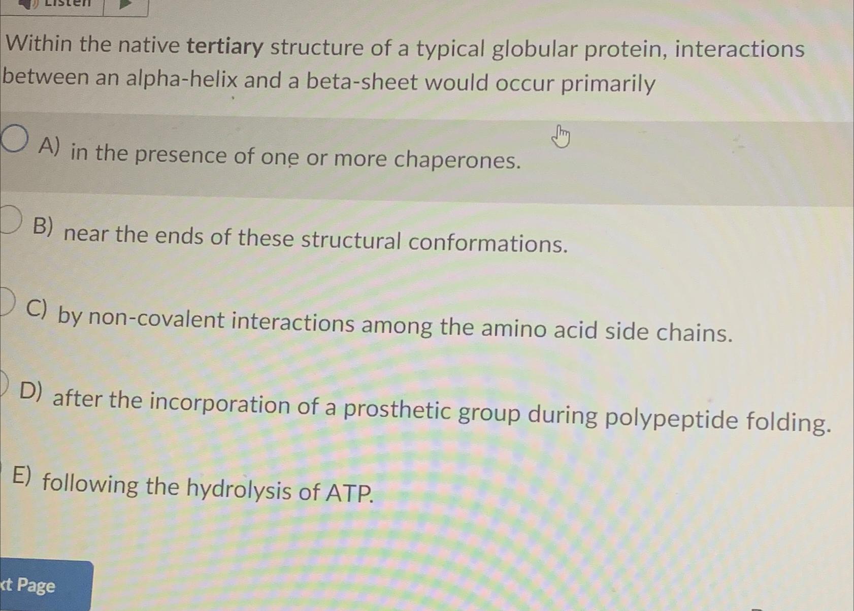 Solved Within the native tertiary structure of a typical | Chegg.com