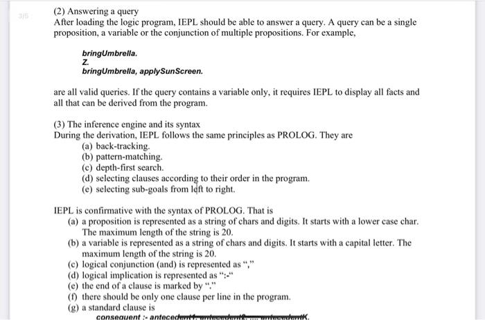 Solved 5.1 Description PROLOG is an inference engine based | Chegg.com