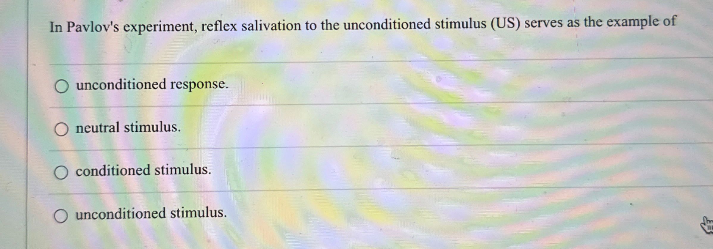 Solved In Pavlov's experiment, reflex salivation to the | Chegg.com