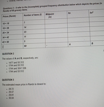 Solved Questions 2-9 ﻿refer to the (incomplete) ﻿grouped | Chegg.com
