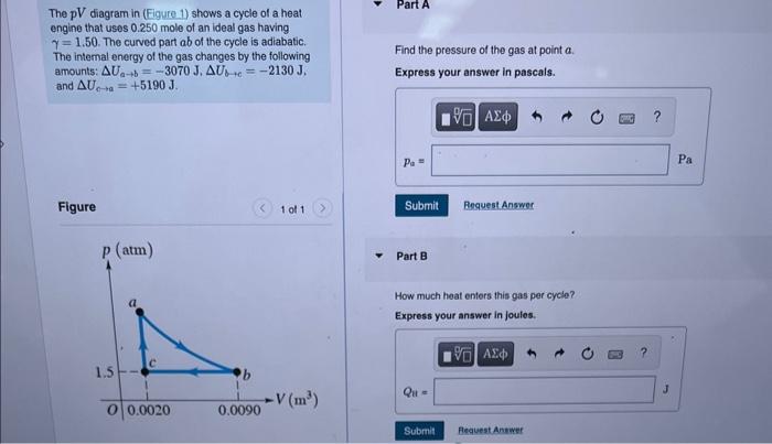 Solved The pV diagram in (Figure 1) shows a cycle of a heat | Chegg.com