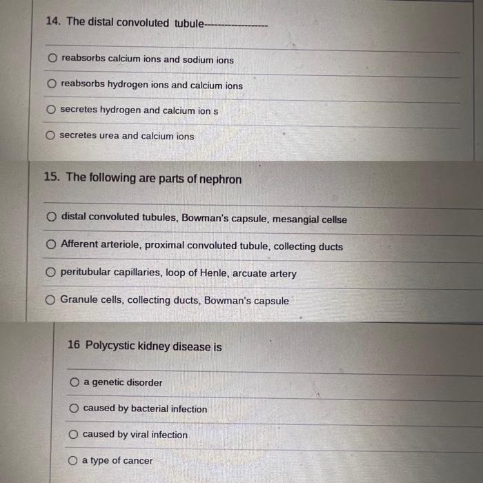 Solved 14. The distal convoluted tubule reabsorbs calcium | Chegg.com