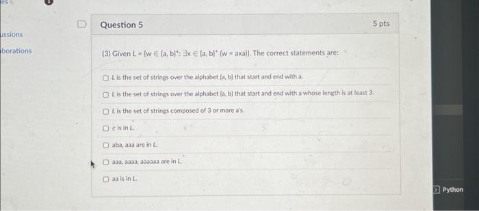 Solved (3) Given L={w∈[a,b]∗:∃x∈[a,b]∗(w=axa)}. The correct | Chegg.com