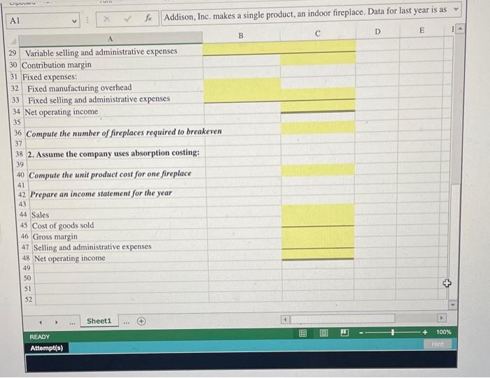 Solved Variable and Absorption Costing using Excel's SUM and | Chegg.com