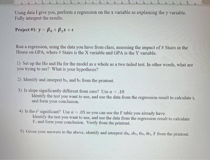 Solved Using data I give you, perform a regression on the x | Chegg.com