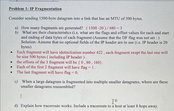 Solved Problem 1- IP Fragmentation Consider sending | Chegg.com