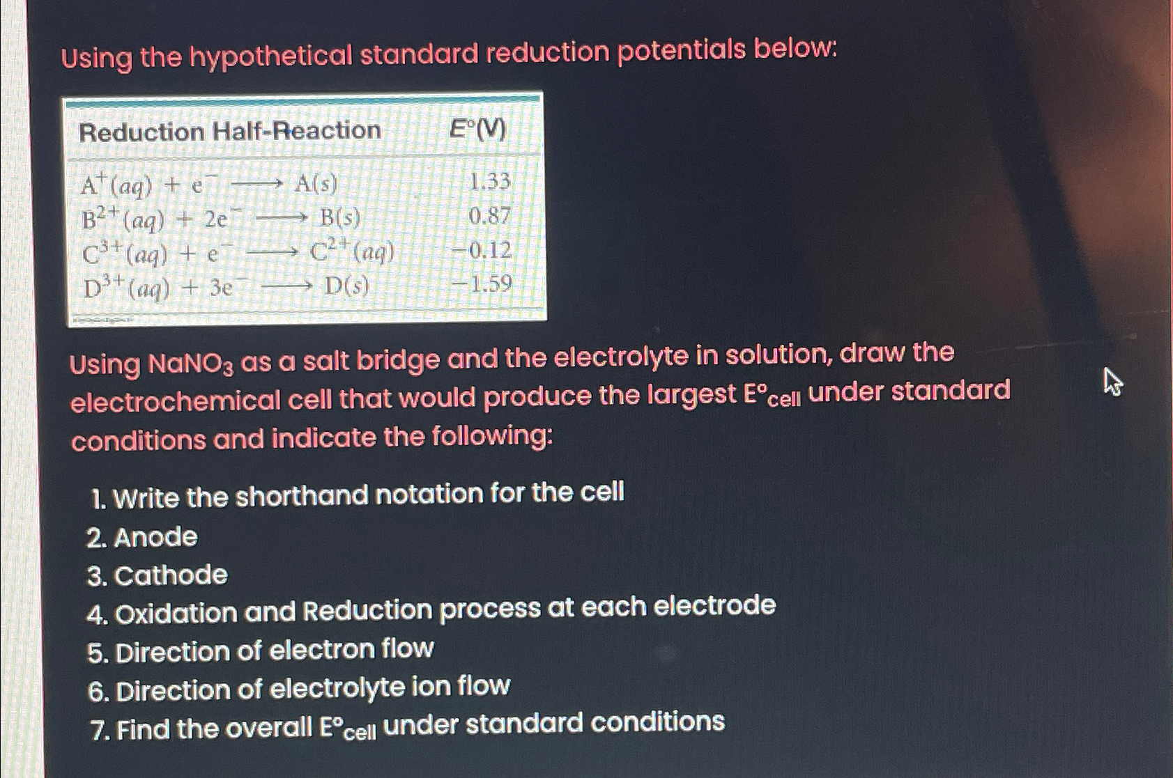 Solved Using the hypothetical standard reduction potentials | Chegg.com
