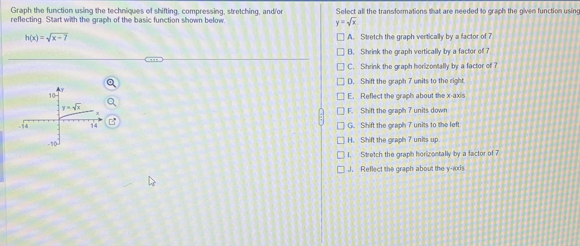 Solved Graph the function using the techniques of shifting, | Chegg.com