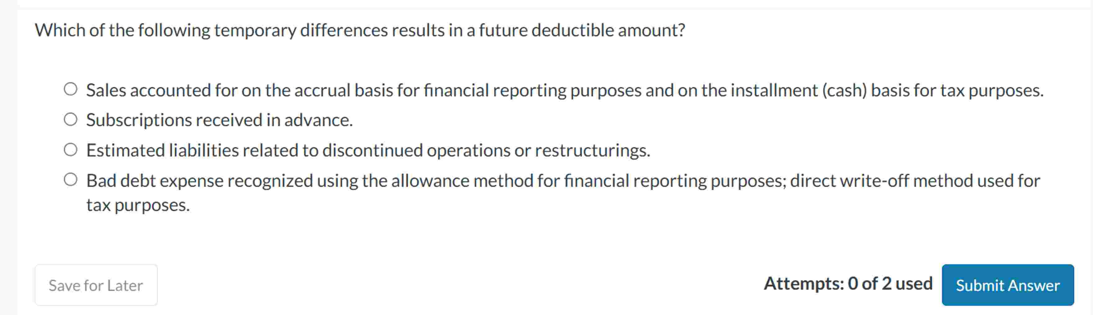 Solved Which of the following temporary differences results | Chegg.com