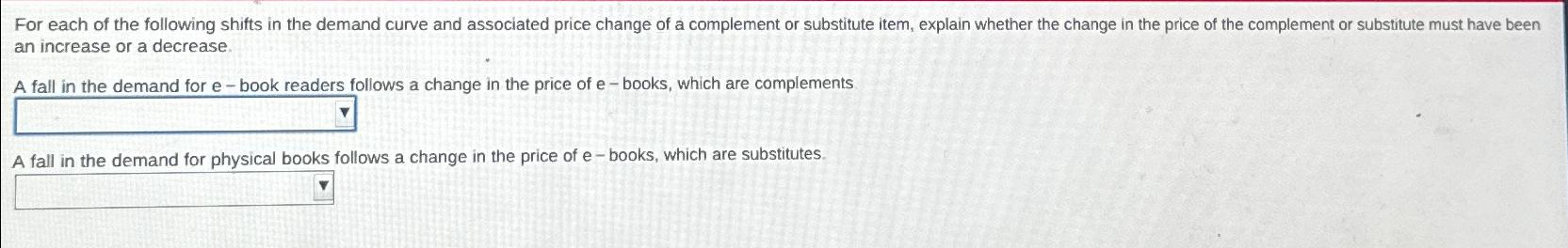 Solved For each of the following shifts in the demand curve | Chegg.com