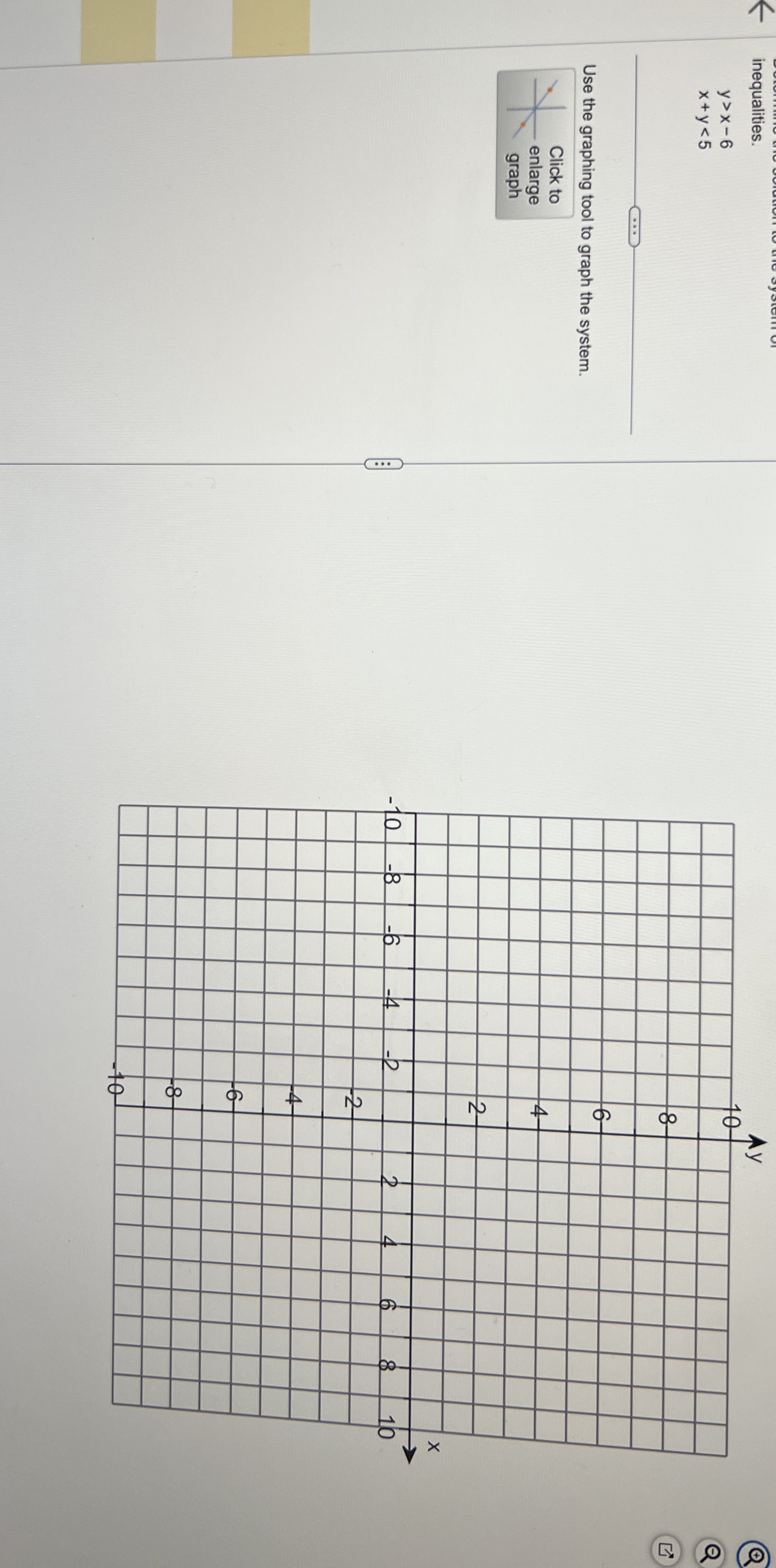 Solved inequalities.y>x-6x+y