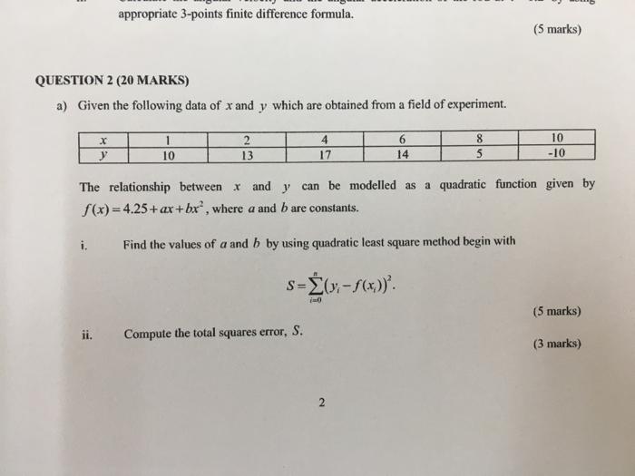 Solved appropriate 3-points finite difference formula. (5 | Chegg.com