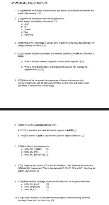 Solved 1. [COI] Descrice the function of SOSS Oueve and | Chegg.com