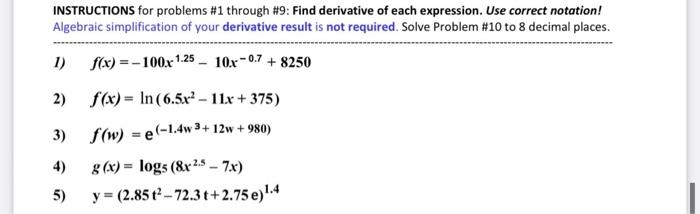 Solved For problems #1 through #5: Find derivative of each | Chegg.com