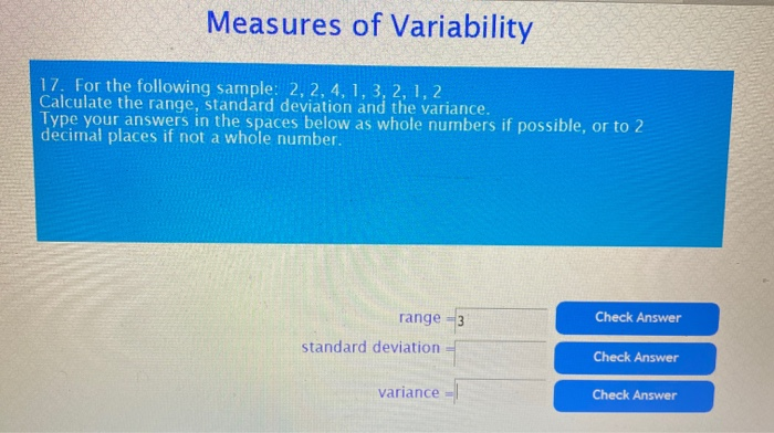 Solved Measures of Variability 17. For the following sample: | Chegg.com