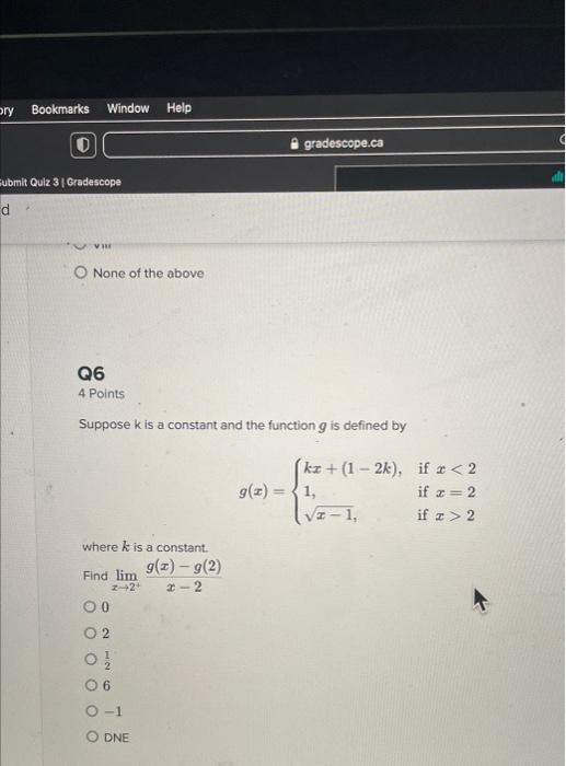 Solved None of the above Q6 4 Points Suppose k is a constant | Chegg.com