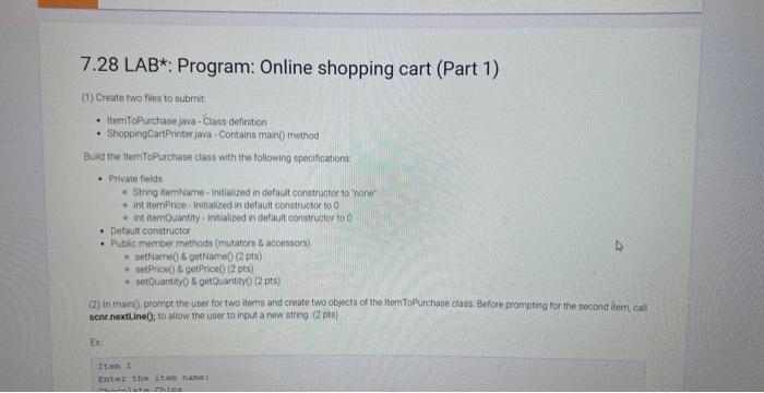 Solved 7.28 LAB*: Program: Online shopping cart (Part 1) (1) | Chegg.com