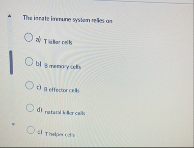 Solved The innate immune system relies ona) ﻿T killer | Chegg.com