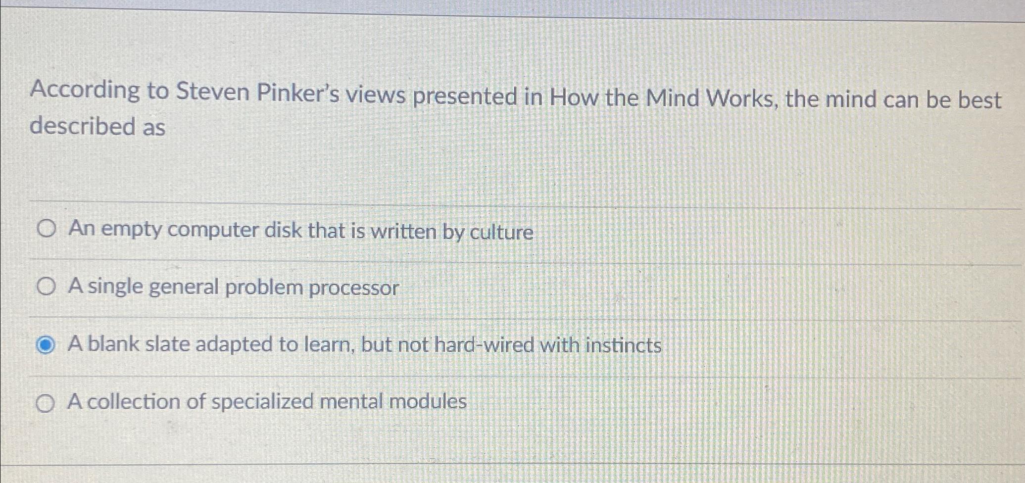 Solved According to Steven Pinker's views presented in How | Chegg.com