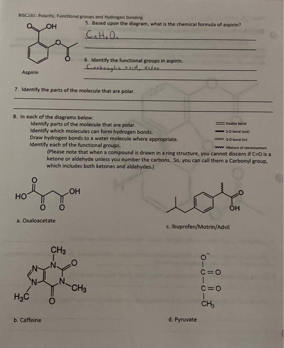 Solved BISC161: POLARITY, FUNCTIONAL GROUPS AND HYDROGEN | Chegg.com