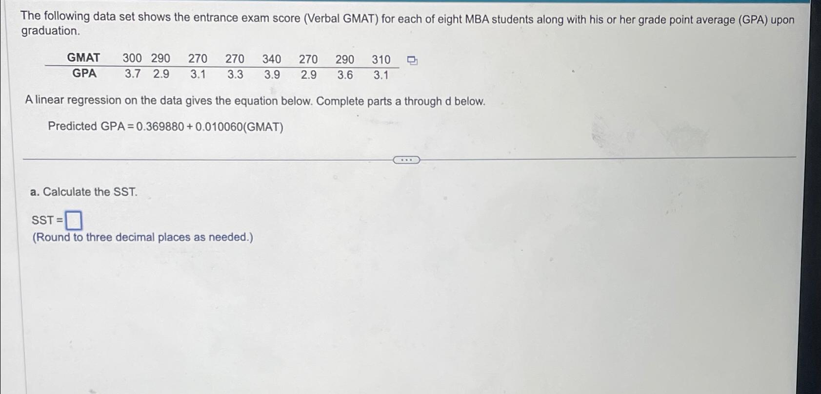 Solved The following data set shows the entrance exam score | Chegg.com