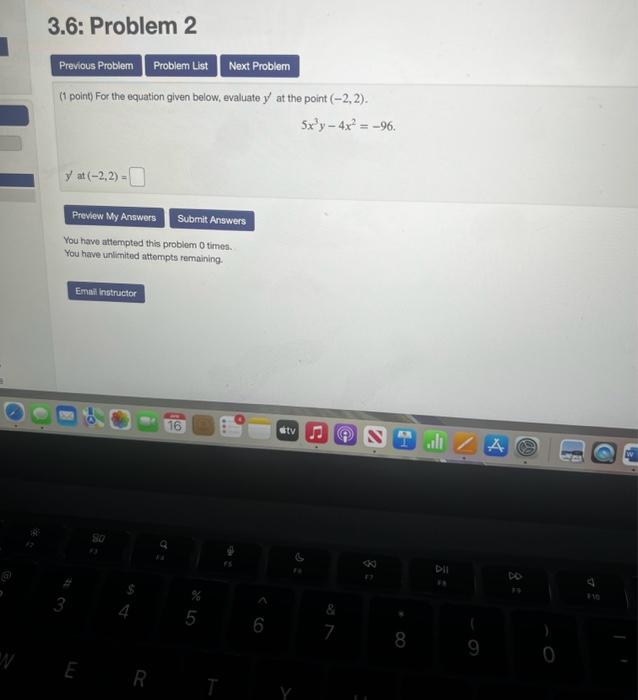 Solved (1 point) For the equation given below, evaluate y′ | Chegg.com