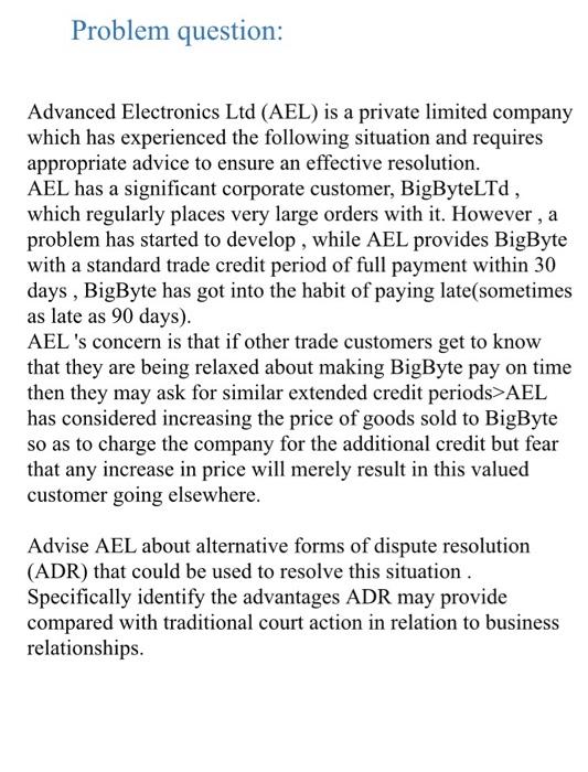Problem question: Advanced Electronics Ltd (AEL) is a | Chegg.com
