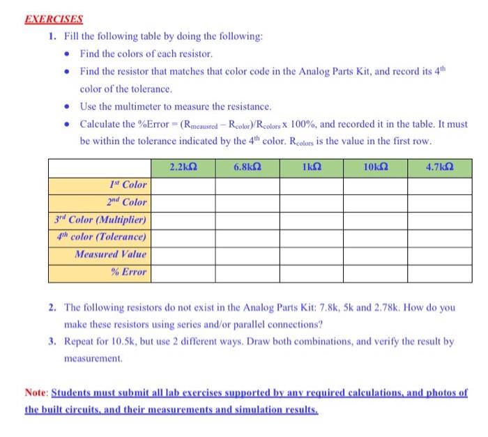 Solved EXERCISES 1. Fill the following table by doing the | Chegg.com