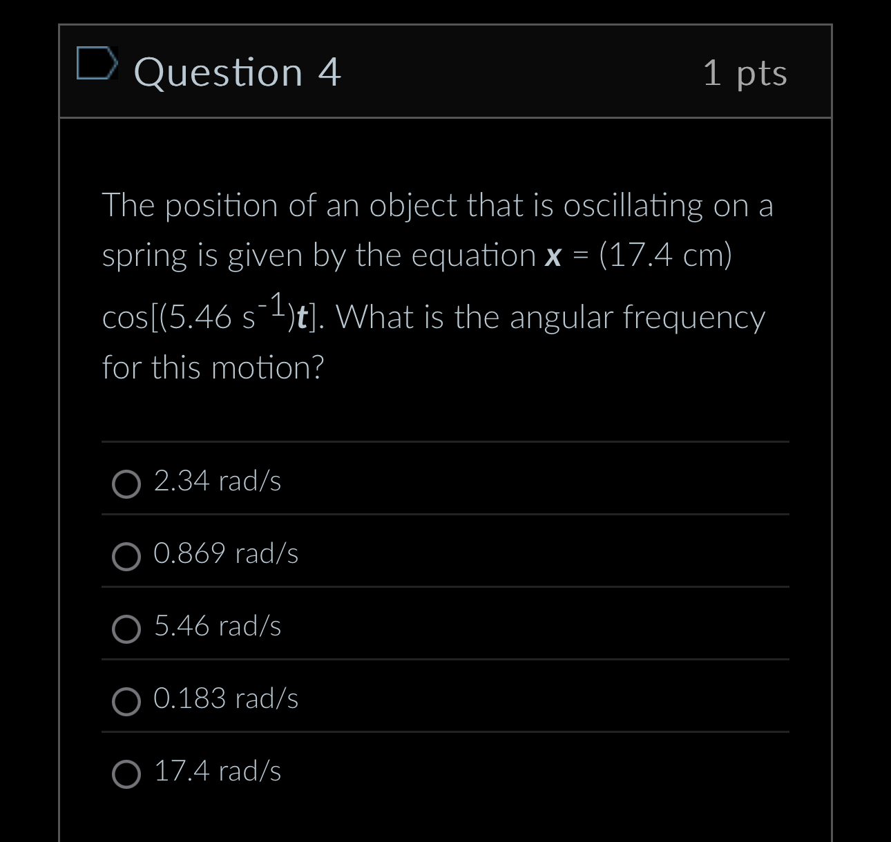 Solved Question 41 ﻿ptsThe position of an object that is | Chegg.com