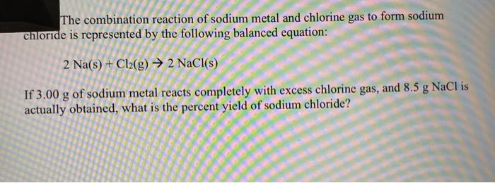 Solved The combination reaction of sodium metal and chlorine | Chegg.com