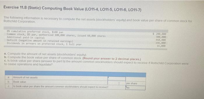 Solved Exercise 11.8 (Static) Computing Book Value (LO11-4, | Chegg.com