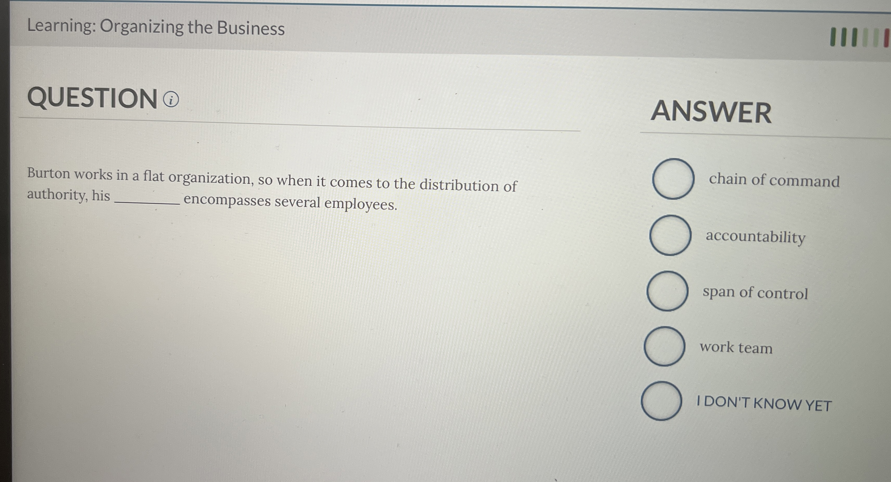 Solved Learning: Organizing the BusinessIIIIIIQUESTION | Chegg.com