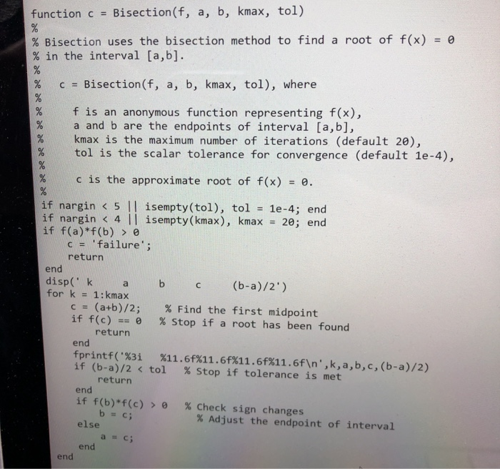 Solved e. Modify the user-defined function Bisection so that | Chegg.com