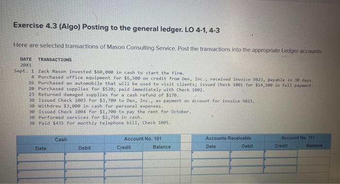 Solved Exercise 4.3 (Algo) Posting to the general ledger. LO | Chegg.com