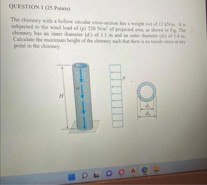 Solved QUESTION 1 (25 Points) The chimney with a hollow | Chegg.com