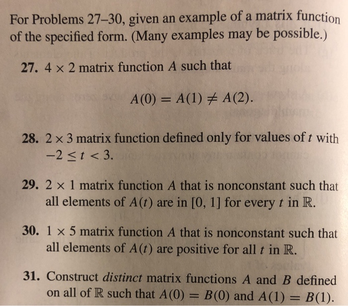 Solved For Problems 27–30, given an example of a matrix | Chegg.com