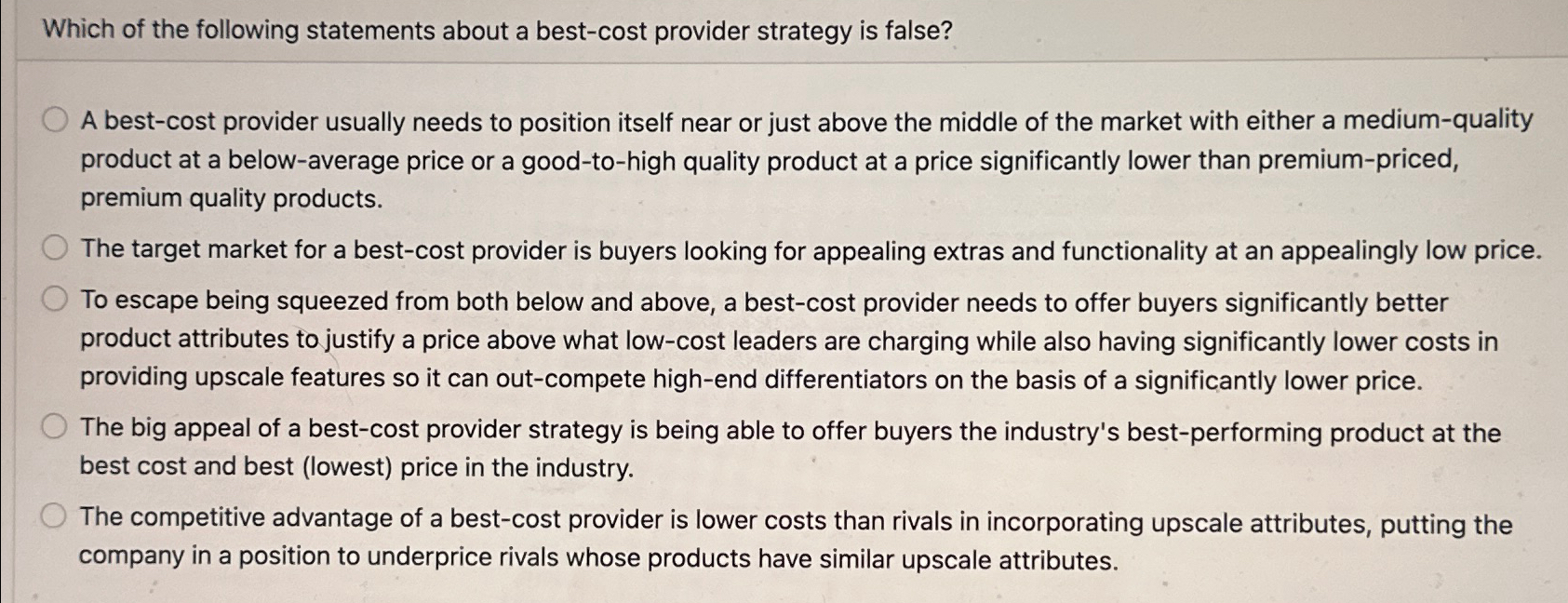 Solved Which of the following statements about a best-cost | Chegg.com