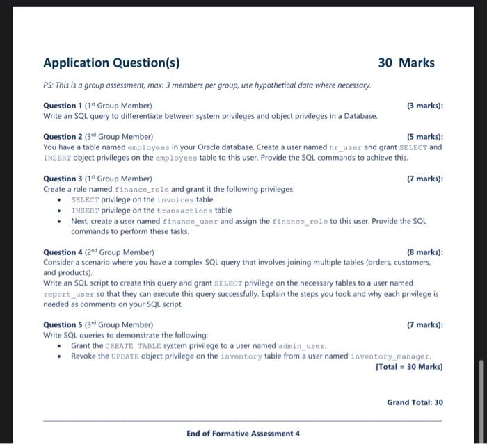 Solved Application Question(s) 30 Marks PS: This is a group | Chegg.com
